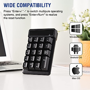 RaceGT Bluetooth Number pad, 19-Keys Wireless Numeric Keypad, Portable Mini Multi-Function Accounting Number Keypad Keyboard Extensions for Laptop/Desktop/Notebook