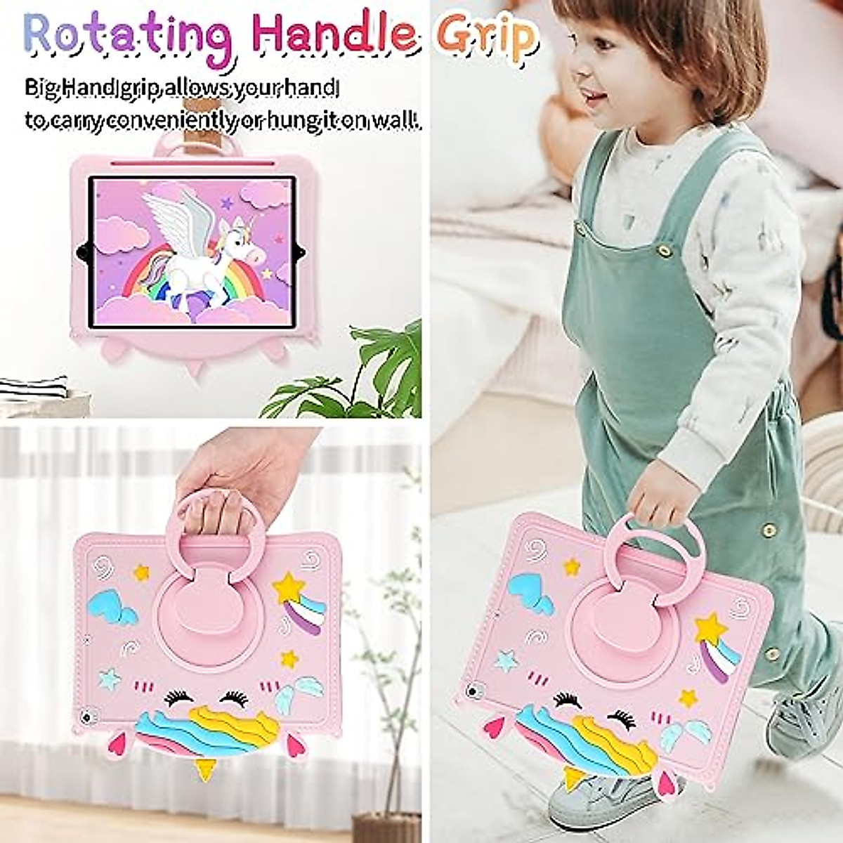 VOFUOE for iPad 6th 5th Generation Case, iPad 9.7 Case with Screen Protector Dolls Straps Stand Pencil Holder,Soft Silicone Cover Kids for iPad Pro 2016/iPad Air 2th,iPad 6th/5th 9.7'' 2018 2017-Pink