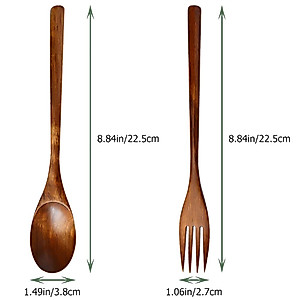 BESTonZON Wooden Forks 1 Set of Salad Spoon Wooden Serving Spoons Salad Servers Long Wood Serving Forks Cake Spoon Appetizer Fork Japanese Style Kitchen Utensil for Kitchen Restaurant