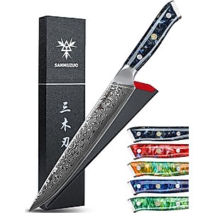 SANMUZUO Carving Knife - 9 inch Slicing Knife- Xuan Series - VG10 Damascus Steel Kitchen Meat Cutting Knife - Resin Handle (Starry Black)