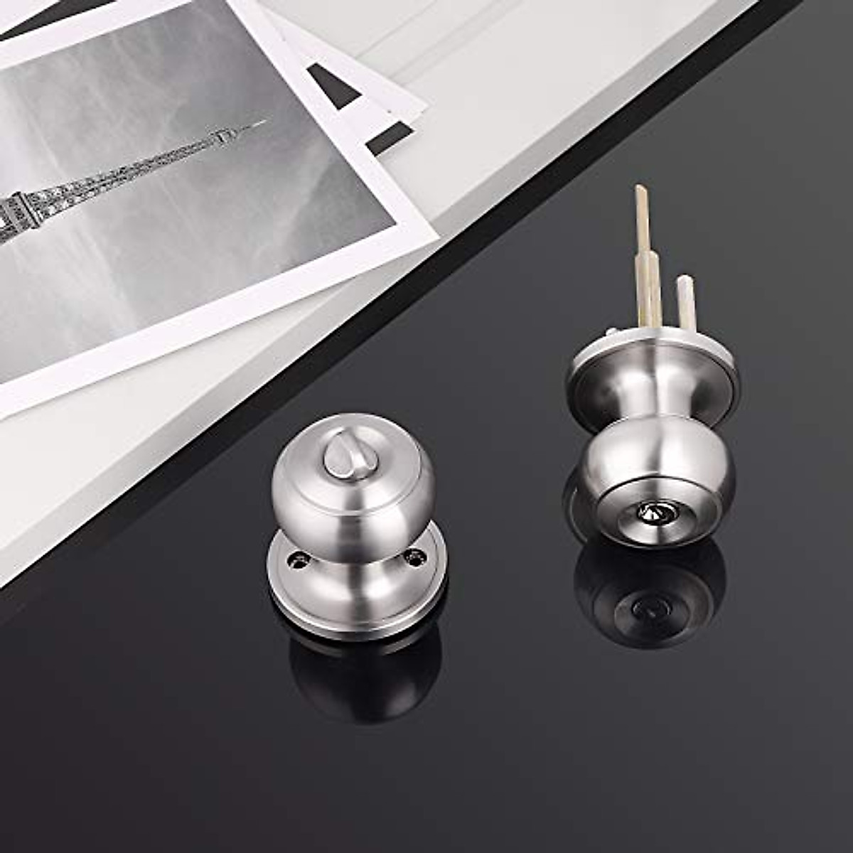 Gobrico Round Satin Nickel Keyed-Alike Entry Locks Knobs 6Pack, Front Enry Door Knobs with Lock and Same Key, Round Ball Style Locksets Door Handles