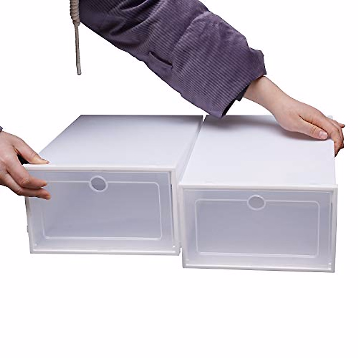 MONIPA 24 Pack Shoes Storage Boxes - Clear Plastic Foldable Stackable Shoe Organizer Containers Bins Holders for Closet Bedroom Small Space, 33x23x14 cm