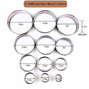 DflowerK 12 Circle Cookie Biscuit Cutter Set Pastry Cutter Premium 304 Stainless Steel Ring Baking Mold for Dough Donut Scone (Wave Edge)