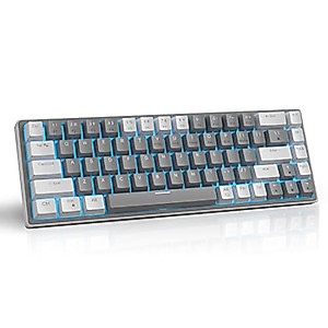 MageGee 60% Mechanical Gaming Keyboard, 68 Keys Hot-Swappable Compact Blue LED Backlit Gaming Keyboard, SKY68 Wired Ergonomic Mini Office Keyboard for Windows PC Gamer (Red Switch, White & Gray)