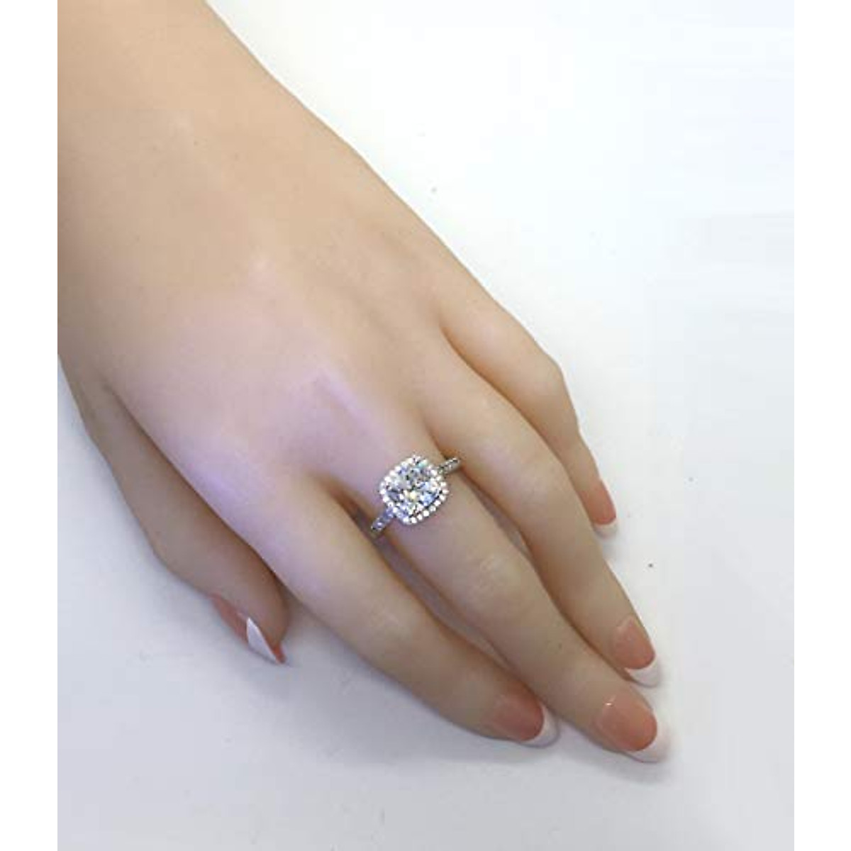 Diamonbella 101 facets 2 Carat Princess Cushion Cut NSCD Simulated Diamond Ring Band Set Solid 925 Silver Halo DBCUSHSET7 (Ring-Set, 6)