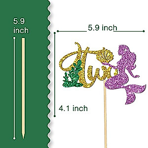 Mermaid Two Happy Birthday Cake Topper with Coral Shell, Under The Sea Theme / Mermaid 2nd Baby Shower Cake Pick, I'm One Sign, Mermaid Princess Birthday / Wedding / Pool Party Supplies