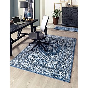 Rugs.com Boston Collection Rug – 2' x 3' Blue Low-Pile Rug Perfect for Living Rooms, Large Dining Rooms, Open Floorplans