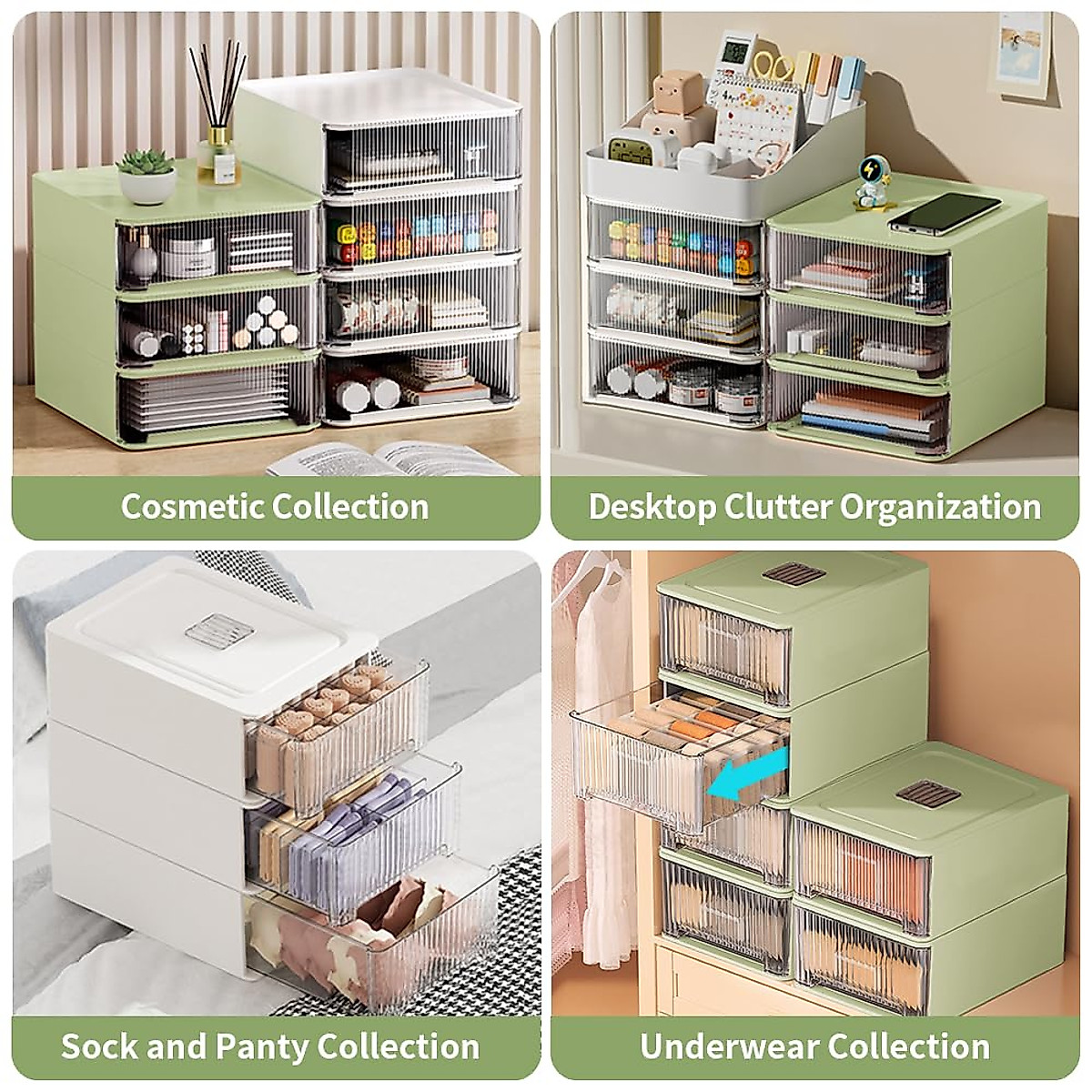 Miaocona Underwear Organizer Drawer, 1 Cell Plastic Sock Underwear Storage Drawer, Stackable Closet Organizers and Storage Box for Bras, Socks, Scarves, Ties, Belt (Placing Style, White, 1 Pcs)