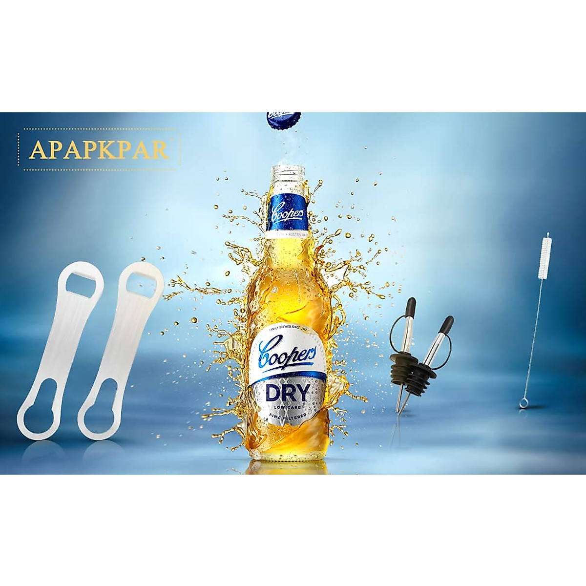 V Rod Bottle Openers Set, Pour Spout Remover Flat Metal Bar Speed Key Opener, Liquor Bottle Pourers, Long Straw Brush for Bartenders Home Kitchen APAPKPAR