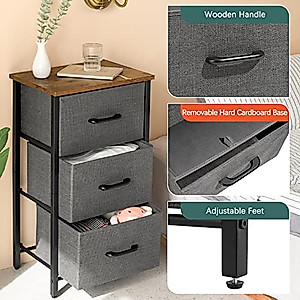 Yoobure Nightstand with 3 Fabric Drawers, Dresser for Bedroom Storage Drawer Tower, Small End Table Bedside Furniture Dressers & Chests Organizer Unit for Closet Hallway Entryway Office College Dorm