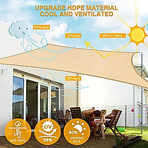 Patio Sun Shade Sail 12' x 16' Rectangle: UV Block Canopy Sunshade Cover - 185 GSM Thicker Sail Shade for Deck Pergola Garden Backyard Outdoor