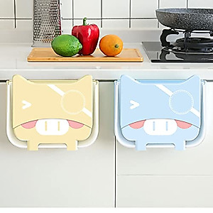 Hanging Trash Can, Cute Hanging Waste Bin Under Kitchen Sink Hanging Folding Mini Trash Can for Kitchen Cabinet Door Garbage Can(Blue)