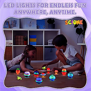 Kavkabox Kids Party Favors Toys Light Up Spining Tops 10 Pack Valentine Day Gifts Goodie Bag Stuffers Carnival Prizes School Classroom Rewards Treasure Box, Glow in The Dark Party Supplies