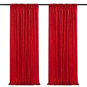 Party Backdrop Curtains 2 Panels 2ftx8ft Red Sequin Backdrop Sparkly Glitter Fabric Backdrop Birthday Wall Decoration