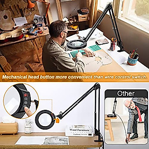 5X Large Magnifying Glass with Light and Stand, KRSTLV 2 x 16 Inch Swivel Arm LED Desk Lamp with Clamp, 5 Color Modes Stepless Dimmable Lighted Magnifier Hands Free for Close Work, Craft, Hobby, Black