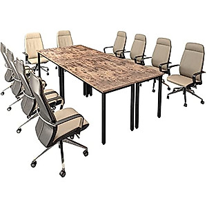 Bonzy Home Conference Tables 9ft Office Computer Desk for Meeting Room Study Writing Printer Podcast Table Save Space Design for 10 People Rustic Vintage Brown 4PCS 110.2"x47.2"x29.5",Brown