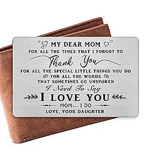 Mom Gifts from Daughter, Happy Birthday Mom, Wedding Day Card for Mother of the Bride, Personalized Engraved Wallet Card for Mom, Merry Christmas Mother Present
