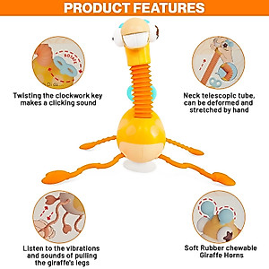 Dorky Giraffe Montessori Toy for 1-5Y+, Pull String Activity Toy with Suction Cup, Sensory Toys for Toddlers, Travel & Bath Toys for Babies, & Motor Skill Baby Toy