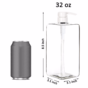 Youngever 3 Pack Pump Bottles for Shampoo 32 Ounce (1 Liter), Square Empty Shampoo Pump Bottles, Plastic Cylinder with Lockdown Leak Proof Pumps