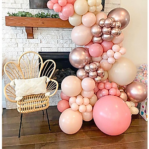 Retro Blush Pink Party Balloons, 60Pcs 12Inch Dusty Pink Metallic Chrome Rose Gold Balloons Beige Blush Latex Balloons for Birthday Wedding Baby Shower Party Decoration