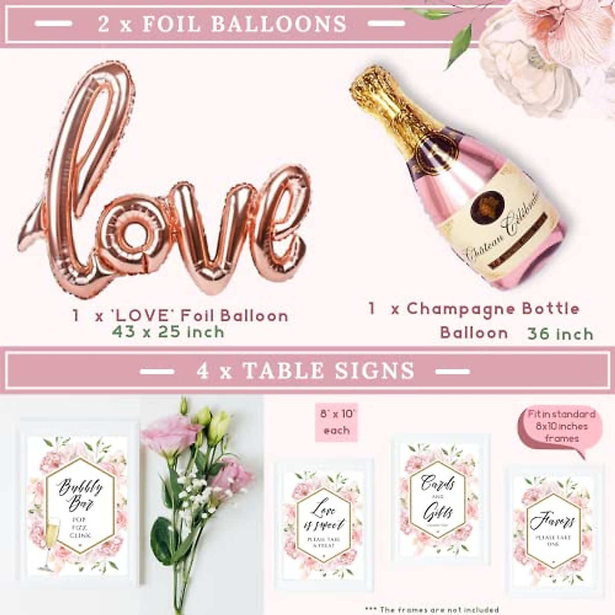 198 PC Bridal Shower Decorations Kit - Includes Balloon Arch & Boxes, A-Z Letters & More - Ideal for Rose Gold White Bachelorette Party, Engagement and Pink Wedding Shower