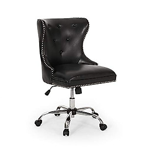 Christopher Knight Home Keith Contemporary Tufted Swivel Office Chair, Midnight Black and Chrome
