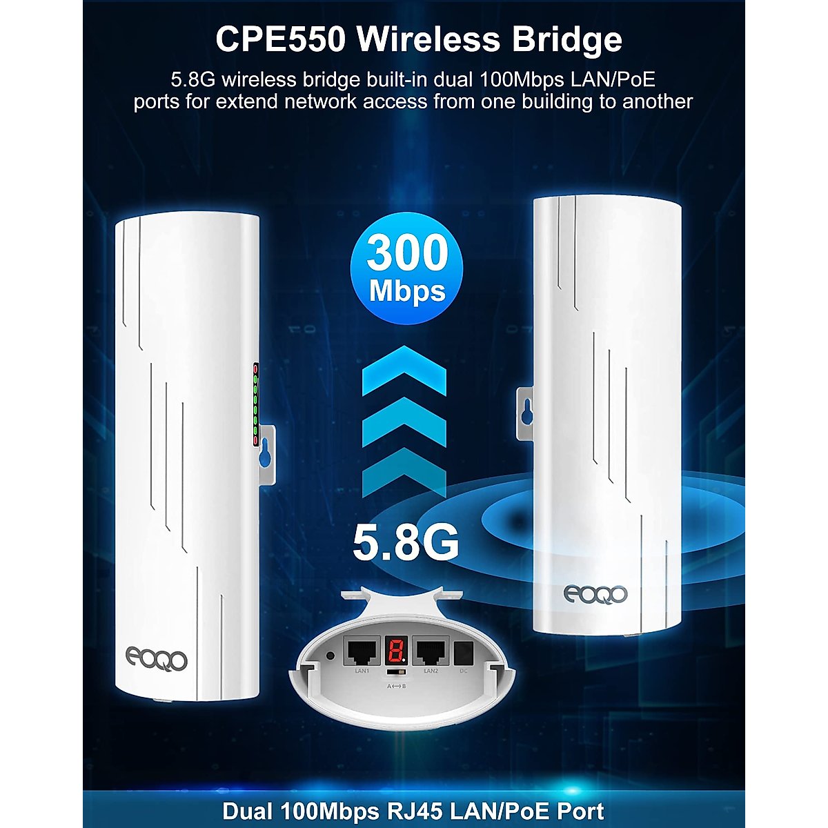 Wireless Bridge Point to Point Outdoor for Starlink Satellite Internet Extension, 5.8GHz 100Mbps Starlink WiFi Extender,Outdoor Access Point, 3KM Ethernet Bridge with 2 RJ45 LAN Port 2-Pack
