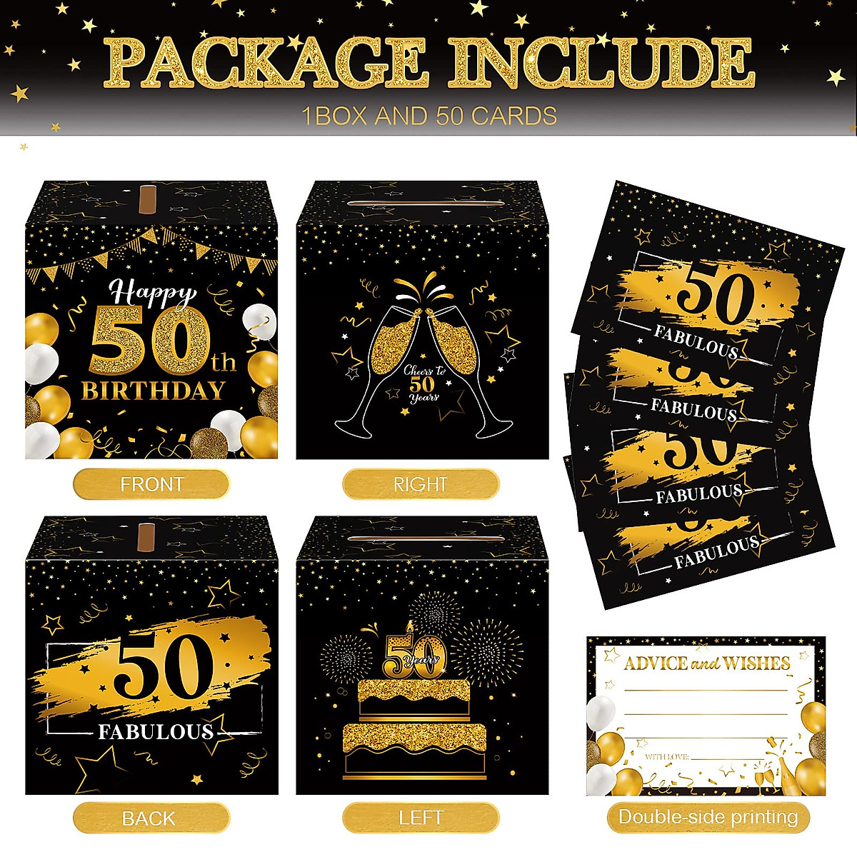 50th Birthday Party Message Card Box Cheers to 50 Years Advice and Wishes Card Box for Adults 50th Birthday Decorations Greeting Card Party Supplies 50th Anniversary Decor Tables Sign Decor