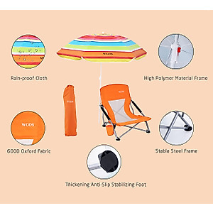Folding Camping Table Adjustable Card Table 24'' x 16'' (L x W) + Beach Chair with Umbrella for Adults 1-Pack Orange