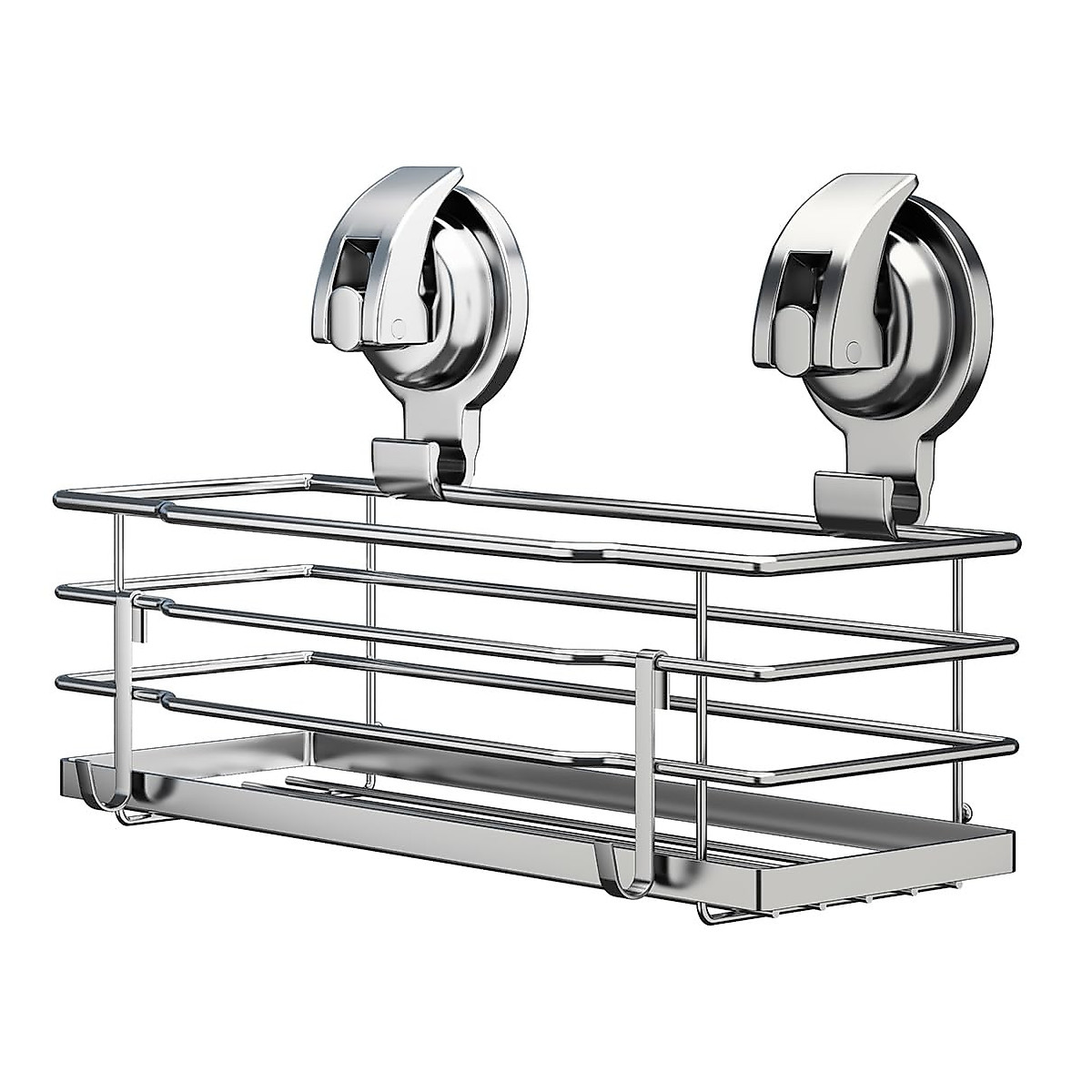 DOLRIS Shower Caddy, Suction Cup Shower Shelf with Hooks, Shower Organizer Rust Proof SUS304 Stainless Steel, Silver