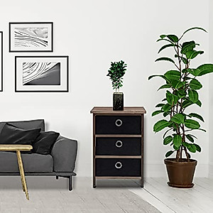 NO MORE TAG Nightstand with 3 Fabric Drawers, Fabric Dresser, Fabric Night Stand, Bedside Table for Small Place, Bedroom, Wood Top&Easy Pull Fabric Bins, Brown & Black