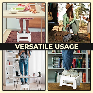 Utopia Home Folding Step Stool - (Pack of 1) Foot Stool with 9 Inch Height - Holds Up to 300 lbs - Lightweight Plastic Foldable Step Stool for Kids, Kitchen, Bathroom & Living Room (White)