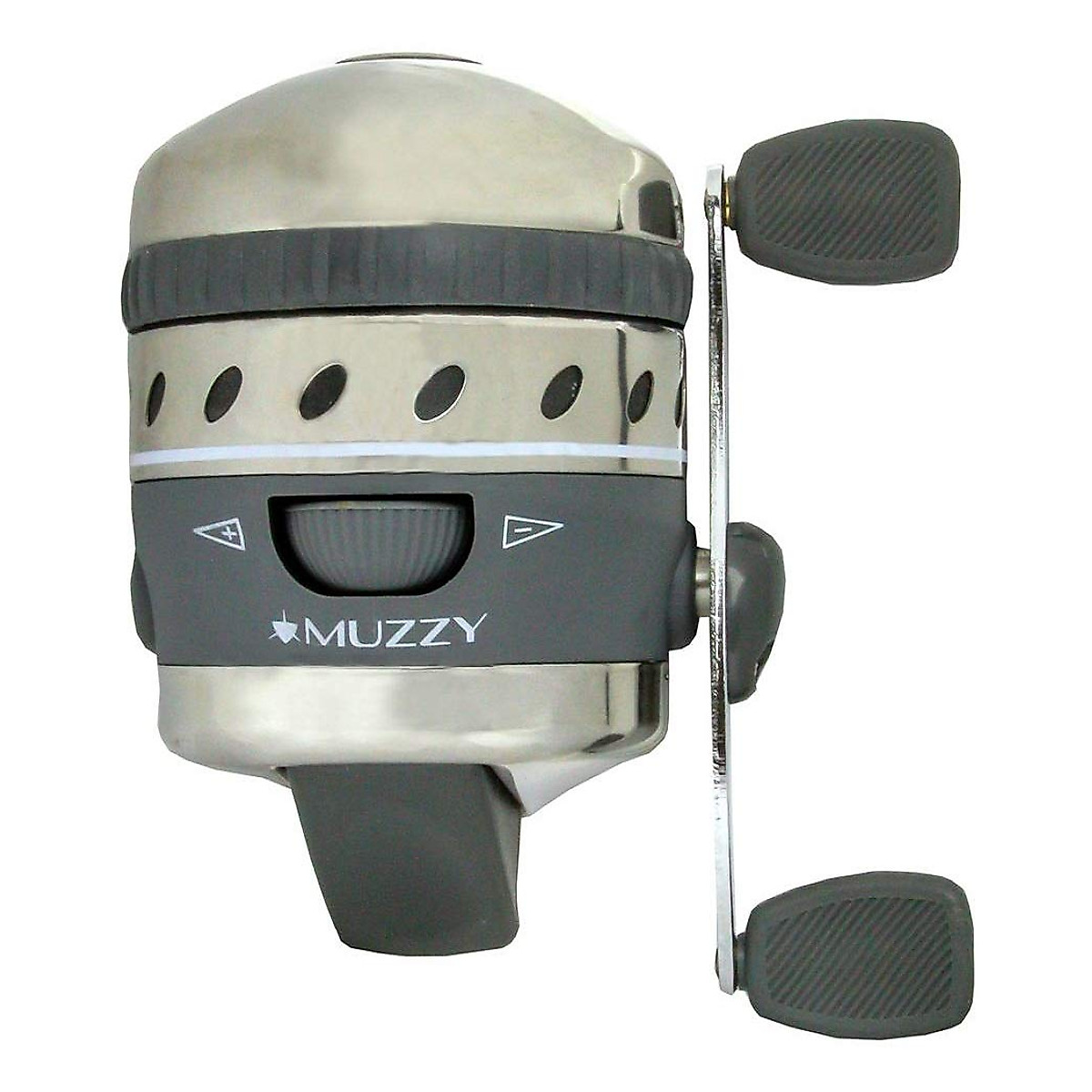 Muzzy 1097 XD Bow Fishing Reel with 150 line Installed & Extended Hood,Silver