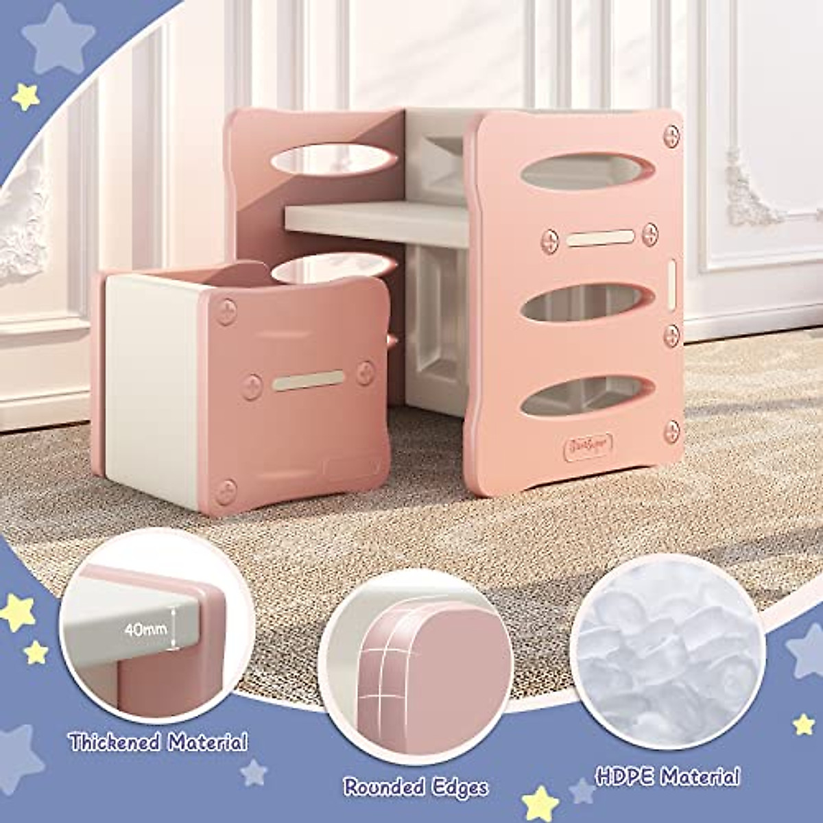 BanaSuper Kid's Table and 2 Chairs Set Plastic Activity Table for Toddlers Children Desk Ideal for Arts & Crafts Snack Time Homeschooling Homework Gift for Boy & Girl(Pink with 2 Chairs Set)