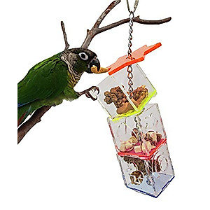Tropical Chickens Parrot Bird Boredom Buster Forage Box Creative Hanging Treat Foraging Toy Conure Cockatiel for Small Bird Enrichment Transparent Acrylic Food Holder