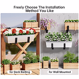 Y&M Adjustable Planter Box Brackets, Brackets for Window Boxes Planters, 4 Packs Universal Outdoor Hanging Brackets, Black Steel Mounting Durable, Suitable for Fence Pergola Patio Garden Balcony