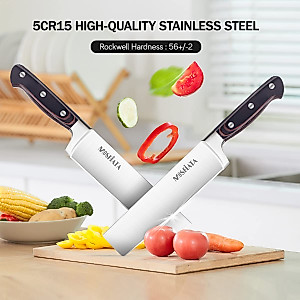 MOSFiATA Nakiri Knife 7 Inch Vegetable Cleaver Knife, 5Cr15Mov High Carbon Stainless Steel Kitchen Cooking Knife with Ergonomic Pakkawood Handle, Full Tang Meat Cutting Knife with Sheath for Kitchen