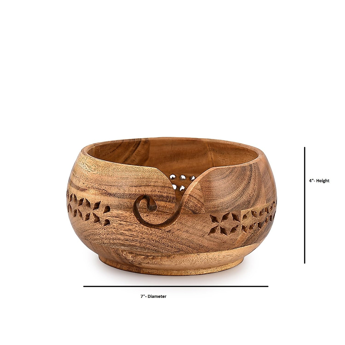 SAMHITA Acacia Wood Yarn Bowl Holder |Handmade Crocheting Accessories and Supplies Organizer (7" x 7" x 4")
