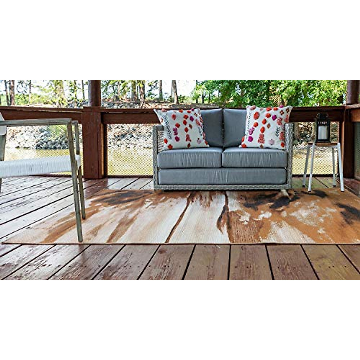Unique Loom Outdoor Modern Collection Area Rug - Shore (10' x 12' 2" Rectangle, Brown/ Beige)