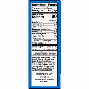 Annie's Organic Original Crispy Snack Bars, Gluten Free, 3.9 oz, 5 ct.