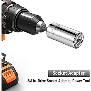 Universal Socket 7 to 19mm, Christmas Stocking Stuffers for Men Universal Socket Set with Wrench Power Drill Adapter - Best Gifts for Handyman Men Husband Father Boyfriend Him (Silver)