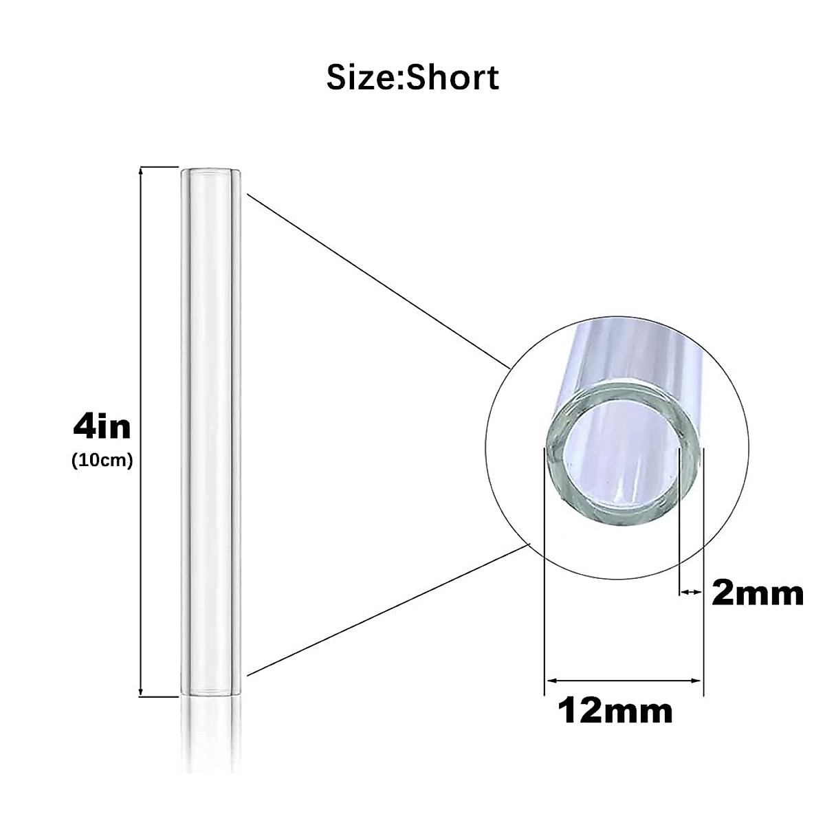 Reusable Clear 4"(100mm) Glass Blowing Tubes :Length:4Inches: OD-12MM: Wall Thickness :2MM, 5Pcs Glass Tubing Blowing Tubes + Cleaning Brush + Protect Box