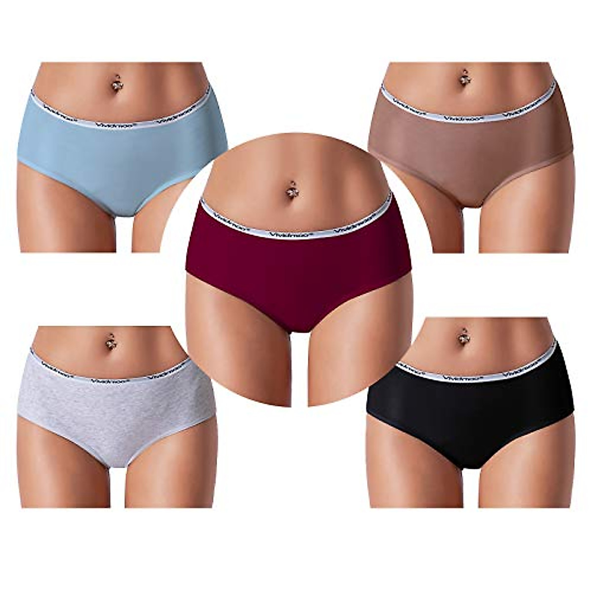 Womens Underwear Soft Panties Briefs, Full Coverage Hipster Cotton Stretch Ladies Panty, Soft Comfortable Mid Waist Breathable Lingerie with Standard Plus Size, Regular Tucking Under-panties 5PACK
