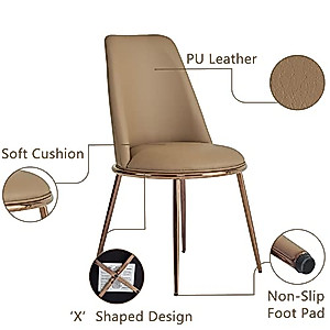 Sepnine Dining Chairs Set of 2,PU Upholstered Leather Side Chairs,Modern Kitchen Room Chairs Vanity Chairs with Rose Golden Legs for Kitchen Living Room