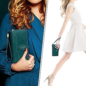 CONISY Womens Wallets Large Capacity, Multi Card Slots Clutch Long Wallet for Women with RFID Blocking (Peacock blue)