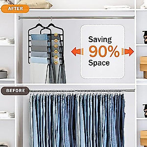 Velvet Hanger,Pants Clothes Hanger Space Saving Myfolrena Closet Organizers and Storage, Multi-Layer Hanger for Pants with 360 Degree Swivel Hook Hanger for Pants Jeans Leggings Slack Scarf(Black,3)