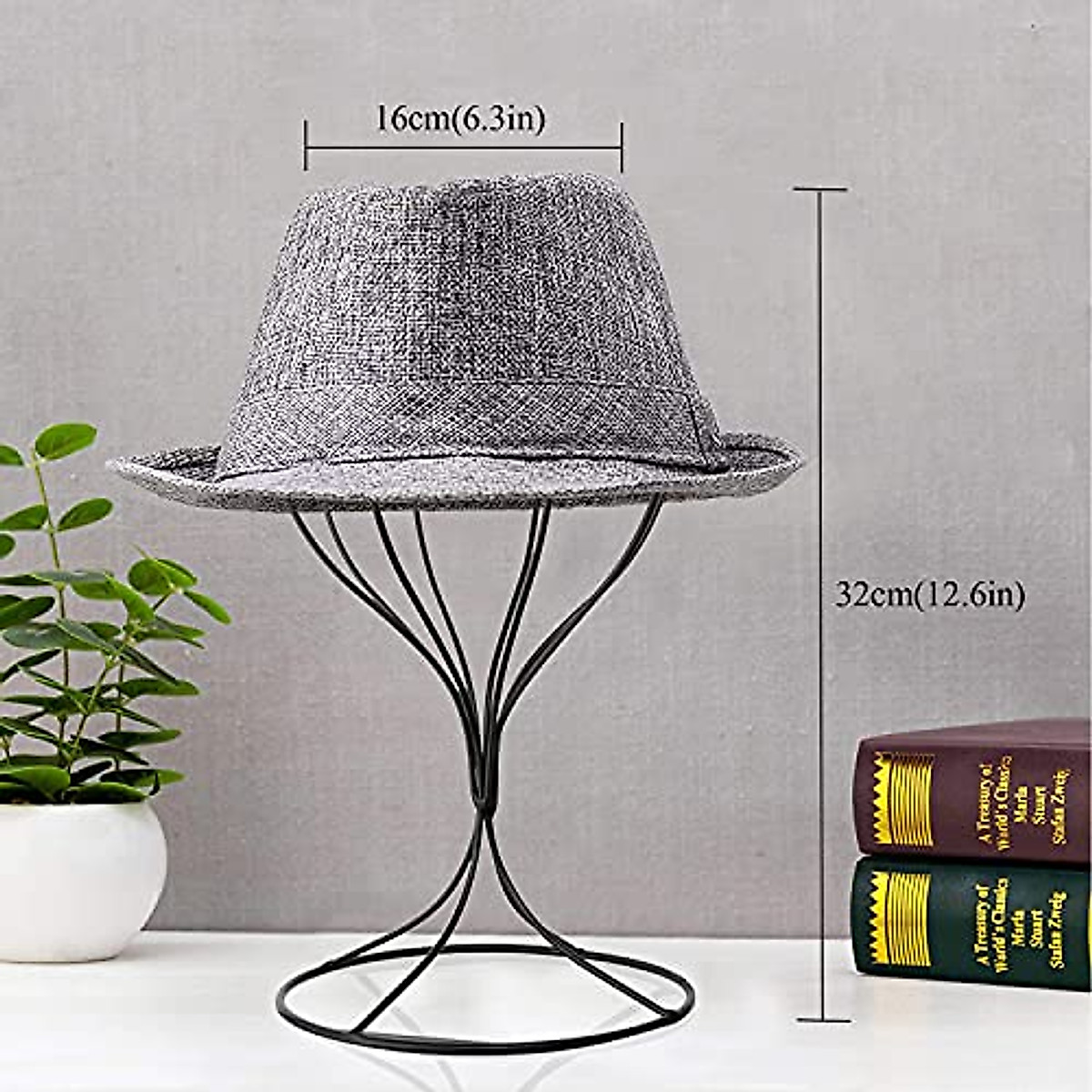 A-SZCXTOP Metal Wig Stand Holder Hat Stand Display, 12.6inch Stable Sturdy Wig Head Holder, Durable Hat Holder Storage Stand, Freestanding Wig Stand for Decoration Display Storage-Black