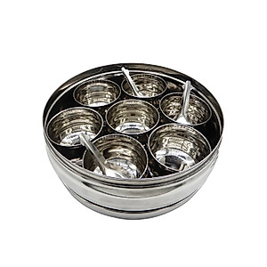 Masala Dabba, Spice Container with Lid Indian Spice Box - Masala Daba - with 7 Compartment for Spices Organising 8 Inch