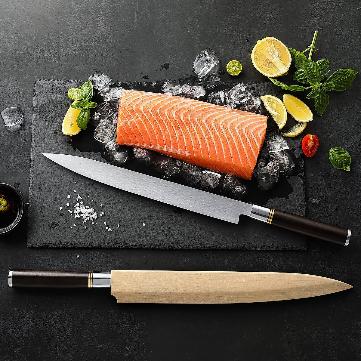 XINZUO 12 Inch Sashimi Knife X7Cr17MoV Forged Steel,Traditional Japanese Crafts Yanagiba Filleting Knife,Single-edged Blade,Professional Chef Sushi Knife-Ebony Wood Handle-Betula Wooden Sheath