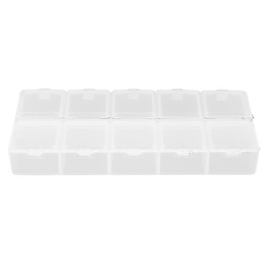 Compartment Storage Container, Detachable Cover Portable Safe 10 Grids Organizer Box Plastic White for Earrings for Nails Tool for Rhinestone